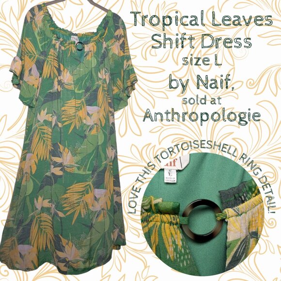 NAIF | Dresses | Anthropologie Naif Tropical Leaves Shift Dress Green ...